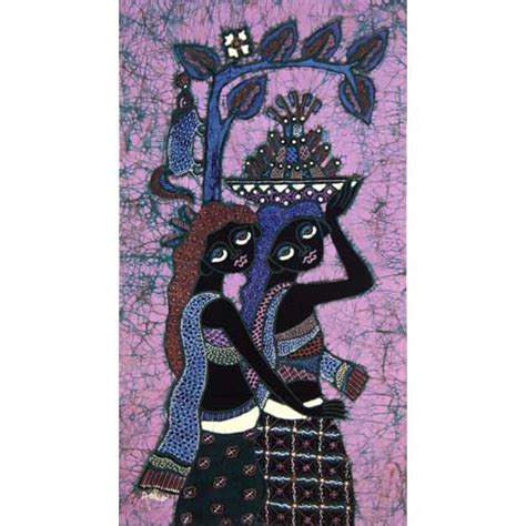 Batik Fabric Panels By Jaka Women With Tree On Purple