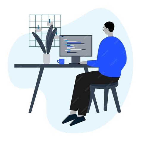 Premium Vector Programmer Working At The Computer Vector Illustration In Flat Style