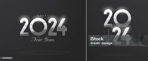 실버 메탈릭 3d와 우아한 숫자로 2024년 새해 복 많이 받으세요 포스터 배너 달력 및 인사말을 위한 프리미엄 벡터 디자인 숫자에 대한 스톡 벡터 아트 및 기타 이미지