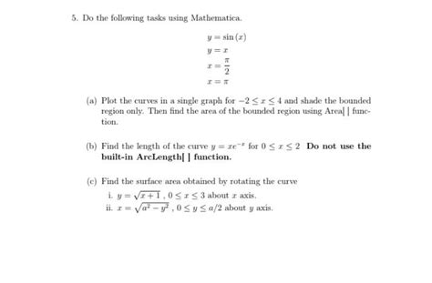 solved 5 do the following tasks using mathematica y sin x