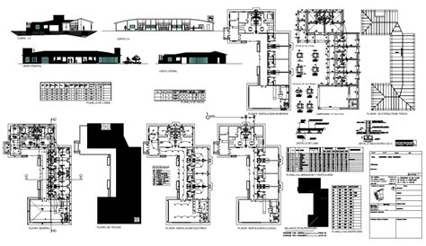 Detail Office Building Elevation Plan And Section 2d View Dwg File