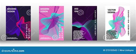 A Set Of Modern Abstract Covers With Abstract Gradient Linear Waves Stock Vector Illustration