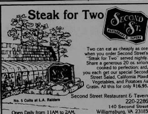 Remember Second St Restaurant • Williamsburg Va • 1984