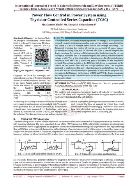 Power Flow Control In Power System Using Thyristor Controlled Series Capacitor Tcsc Pdf