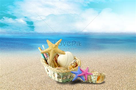 여름 바다 해변 경치 배경 사진 및 창의적인 일러스트 무료 다운로드 Lovepik