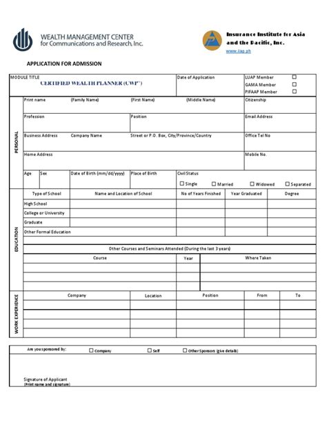 01 Admission Form Cwp Pdf