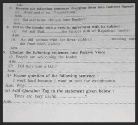 Ans 7 Rewrite The Following Sentences Changing Them Into Indirect Speec