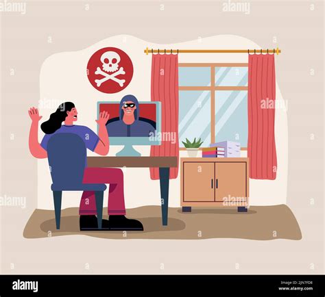 Hacker In Desktop Of Woman Stock Vector Image And Art Alamy