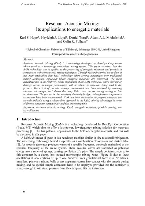 Pdf Resonant Acoustic Mixing And Its Applications To Energetic Materials