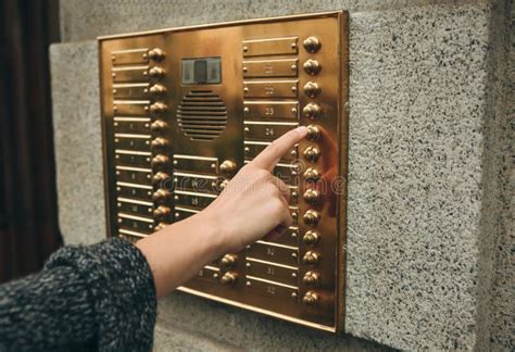 Hand Presses The Intercom Button Stock Image Image Of Contact Home 169820943