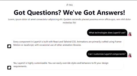 Chat Faq Component With React Tailwind And Framer Motion Layerui