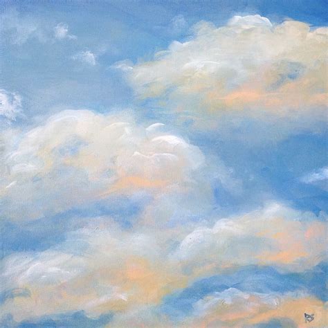 Cloud Study Oil Painting On 12x12 Canvas Bright Puffy Blue Sky Blue