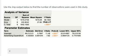 solved use the jmp output below to find the standard error