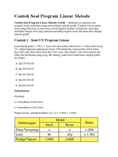 Vii Contoh Soal Program Linear Metode Grafik Pdf