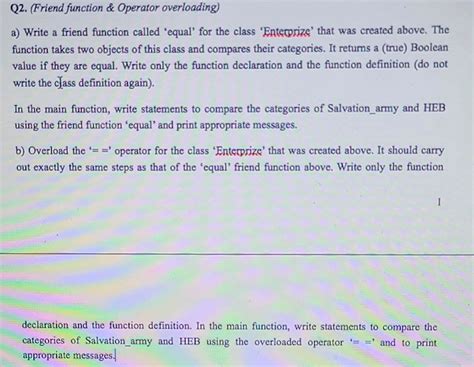 Solved Q2 Friend Function And Operator Overloading A Write