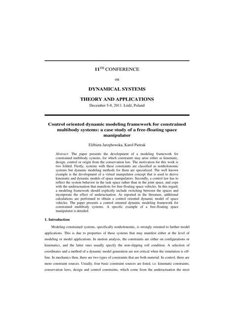 Pdf Control Oriented Dynamic Modeling Framework For Constrained