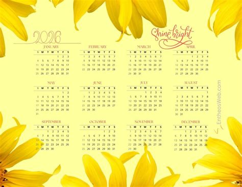 2026 Motivational Printable Calendar Entheosweb