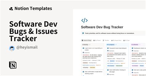 Software Dev Bugs And Issues Tracker Template By Heyismail Notion