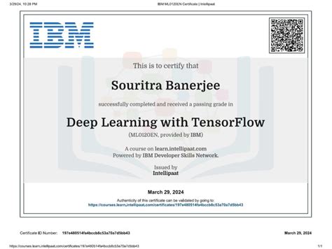 deeplearning tensorflow ai certification ibm souritra banerjee