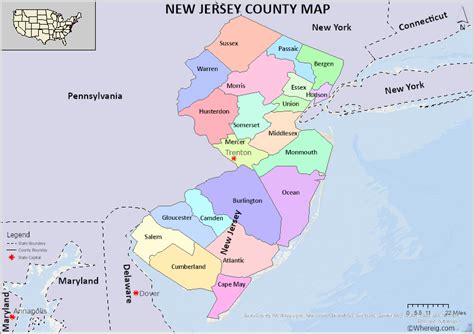 New Jersey County Map List Of Counties In New Jersey And Their County