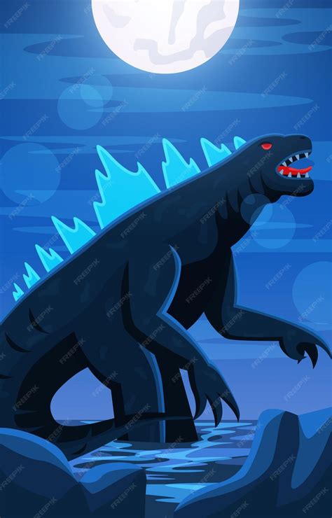 Premium Vector Godzilla In The Sea Concept