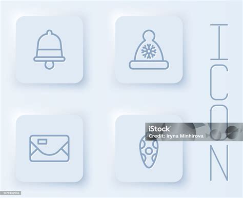 크리스마스 울리는 종소리 산타 클로스 모자 봉투 및 장난감을 설정하십시오 흰색 사각형 버튼 벡터 12월에 대한 스톡 벡터 아트 및 기타 이미지 Istock