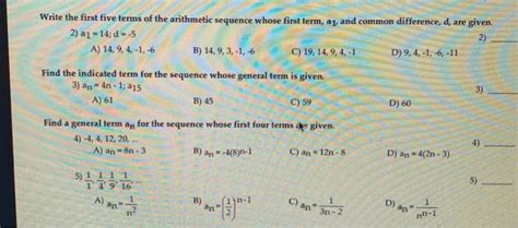 Solved Write The First Five Terms Of The Arithmetic Sequence