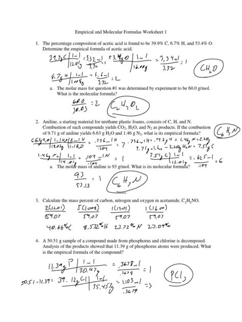 Empirical Molecular Formula Practice Worksheet Answers Printable Pdf Template