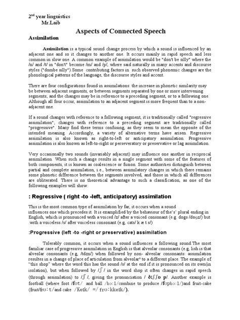 Aspects Of Connected Speech Assimilation Pdf Oral Communication