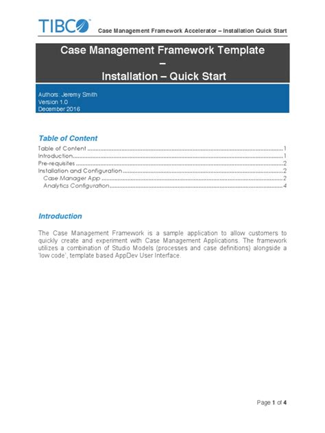 Case Management Framework Template Installation Quick Start Pdf