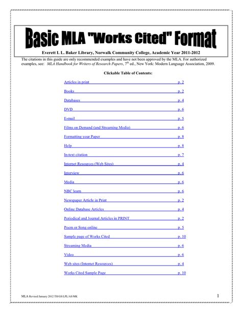 Basic Mla “works Cited” Format