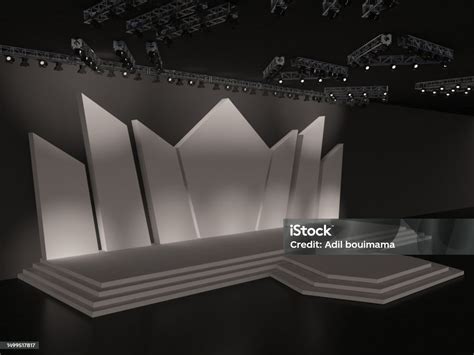 원근감 있는 계단 배경에 투영된 것 천장 프로젝터 시스템이 있는 이벤트 빈 무대 맞춤형 디자인 내부 홀 3d 렌더링 그림 0명에 대한 스톡 사진 및 기타 이미지 Istock