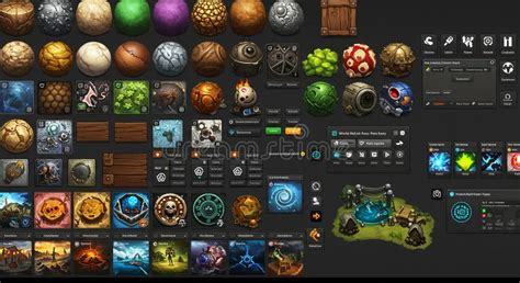 A Detailed Interface For A Game Or App Design Showcasing Various Textures Icons Stock