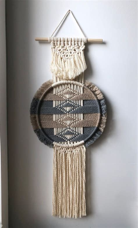 Colgante De Pared De Macrame Gris Marrón Claro Y Marfil Arte De