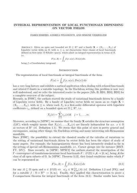 Pdf Integral Representation Of Local Functionals Depending On Vector
