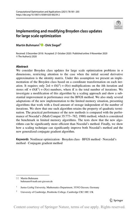 Pdf Implementing And Modifying Broyden Class Updates For Large Scale Optimization