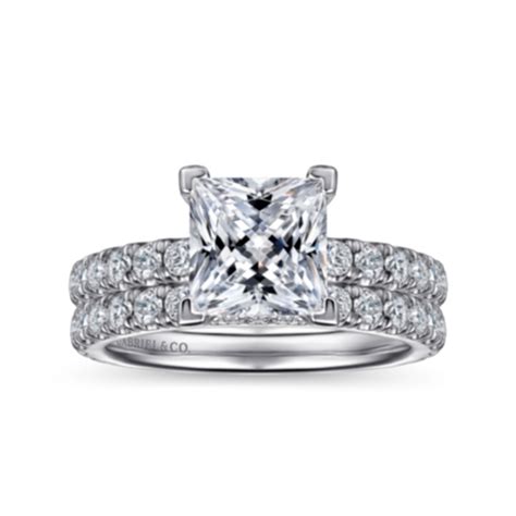 14k White Gold 2 Carat Princess Cut Hidden Halo Diamond Engagement Ring