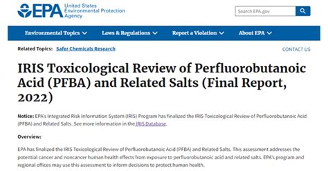 美國環保署發布全氟丁酸 Perfluorobutanoic Acid Pfba 的毒性報告 國家環境毒物研究中心
