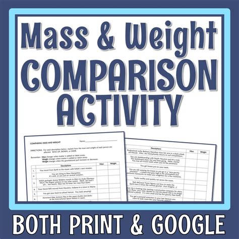 Mass And Weight Comparison Worksheet Flying Colors Science