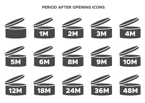 파오 벡터 기호입니다 아이콘 세트를 연 후 기간입니다 화장품 유통기한 프리미엄 벡터