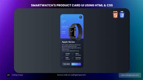 smartwatch product card using html and css coding torque