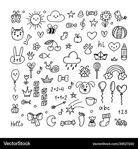 Set Of Hand Drawn Elements Cute Doodle Art Vector Image 58 Off