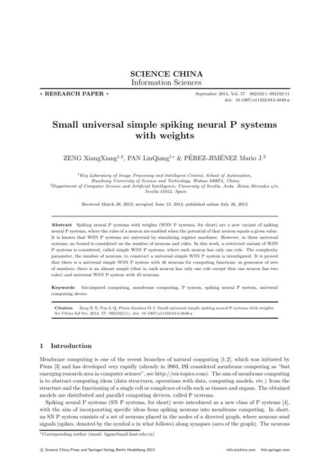 Pdf Small Universal Simple Spiking Neural P Systems With Weights