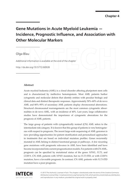 Pdf Gene Mutations In Acute Myeloid Leukemia — Incidence Prognostic