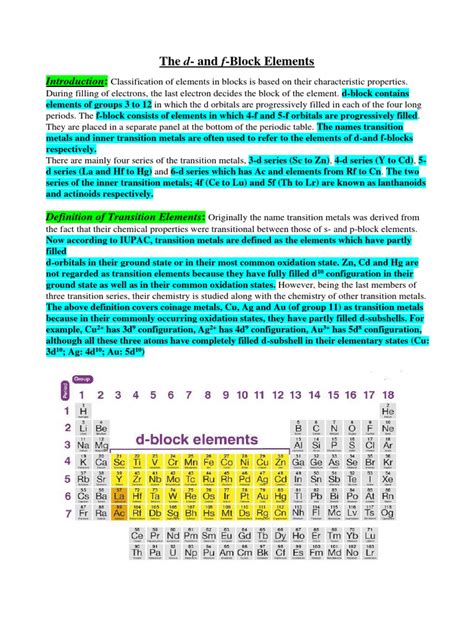The D And F Block Elements Pdf Transition Metals Electron