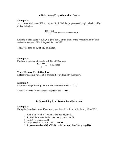 Z Score Probability And Percentiles A Determining Proportions With Z Scores Example X Is