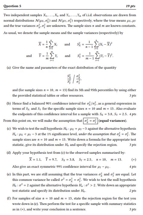 Solved Question pts Two independent samples X₁ X₁ Chegg