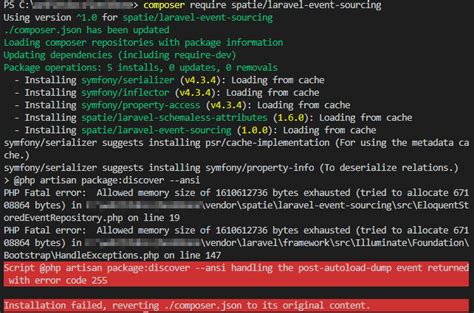 installation failing · issue 6 · spatie laravel event sourcing · github