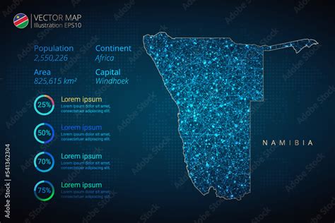 Namibia Map Infographics Vector Template With Abstract Geometric Mesh Polygonal Light Concept On