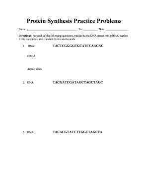 Protein Synthesis Practice Problems Answer Key Fill Online Printable Fillable Blank PdfFiller
